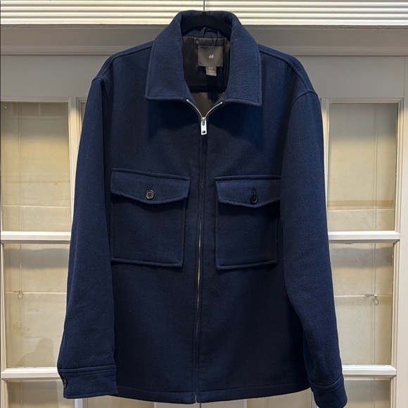 H&M | Jackets & Coats | Hm Blue Military Field Coat With Structured ...